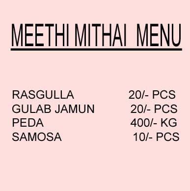 Menu of Meethi Mithai, Digha Ghat, Patna