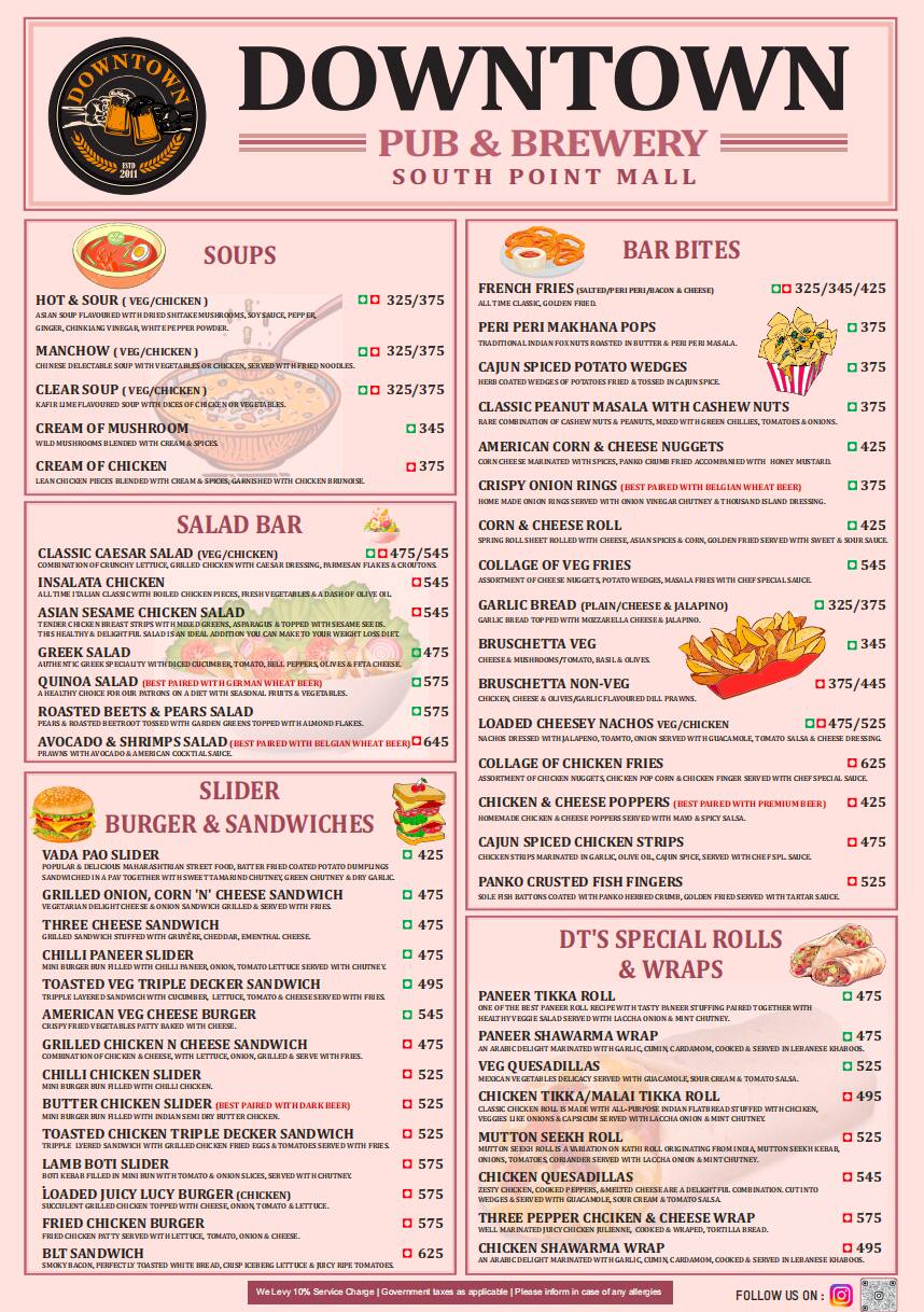 Menu of Downtown - South Point Mall, Golf Course Road, Gurgaon