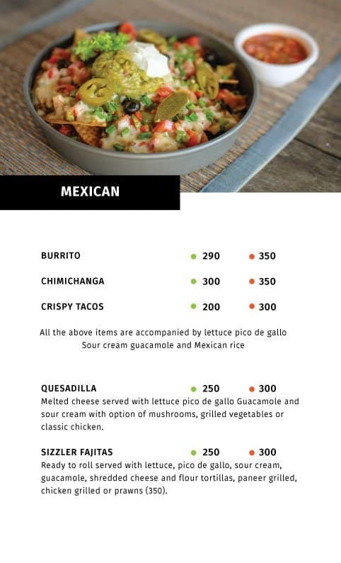 Menu at Cornucopia, Mysuru, 22nd Cross