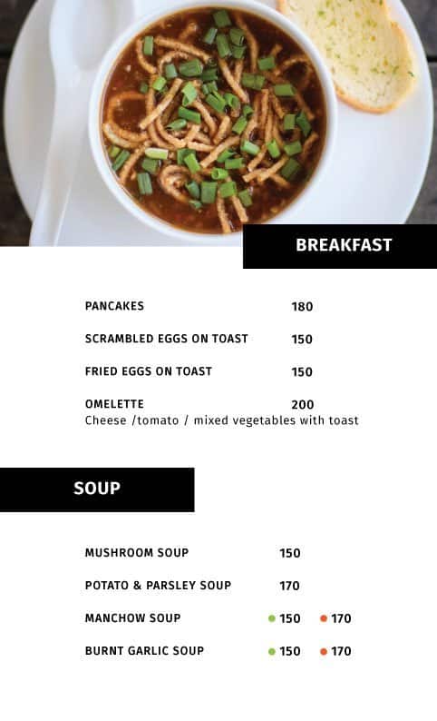 Menu at Cornucopia, Mysuru, 22nd Cross