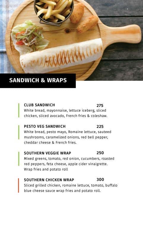 Menu at Cornucopia, Mysuru, 22nd Cross