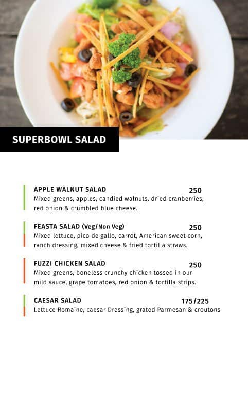 Menu at Cornucopia, Mysuru, 22nd Cross