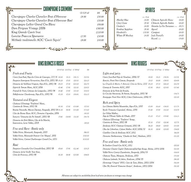 Menu at Le Garrick pub & bar, London, 10-12 Garrick St