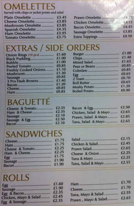 Menu at Surrey King Cafe, London, 173 Central Road