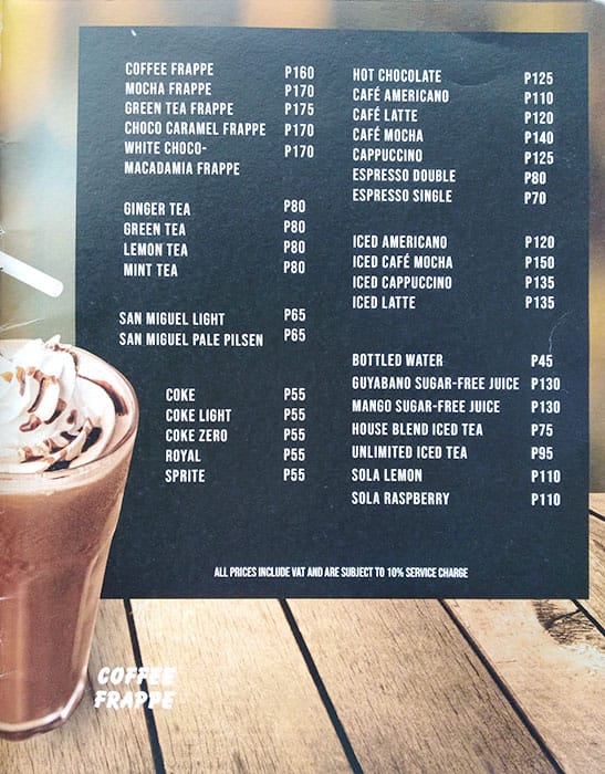Menu at Fika Manila cafe, Quezon City