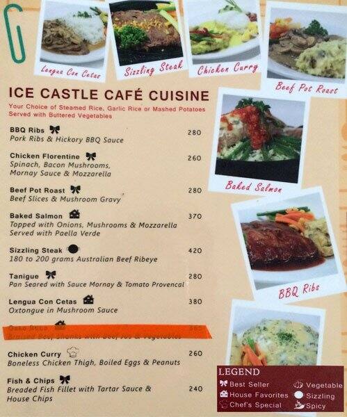 Menu At Ice Castle Cafe And Ice Cream House Quezon City 2nd Floor