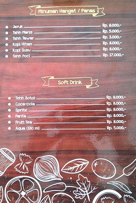 Menu at Dapur Betawi restaurant, Bekasi Regency, Jl Wibawa Mukti