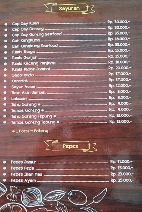 Menu at Dapur Betawi restaurant, Bekasi Regency, Jl Wibawa Mukti