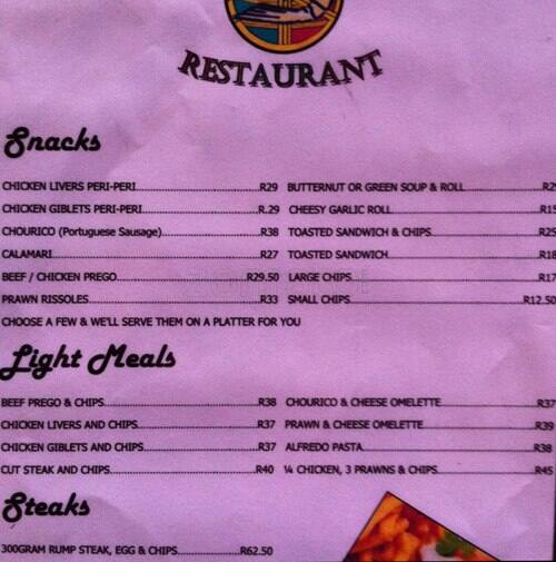 Menu au Coimbra Restaurant, Durban