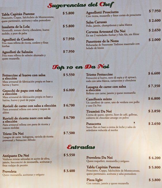 Da Noi Restaurant Menu,Menú para Da Noi Restaurant, Ñuñoa, Santiago ...