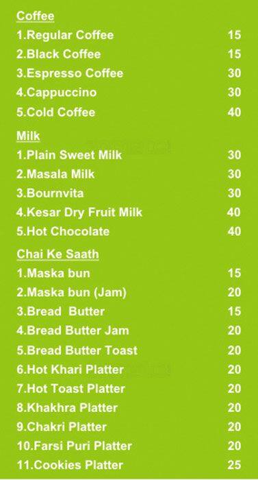 Menu at Chai Station, Gandhinagar