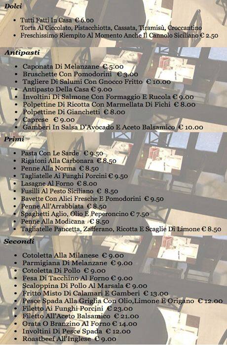 Menu da Le Scimmiette ristorante, Milano