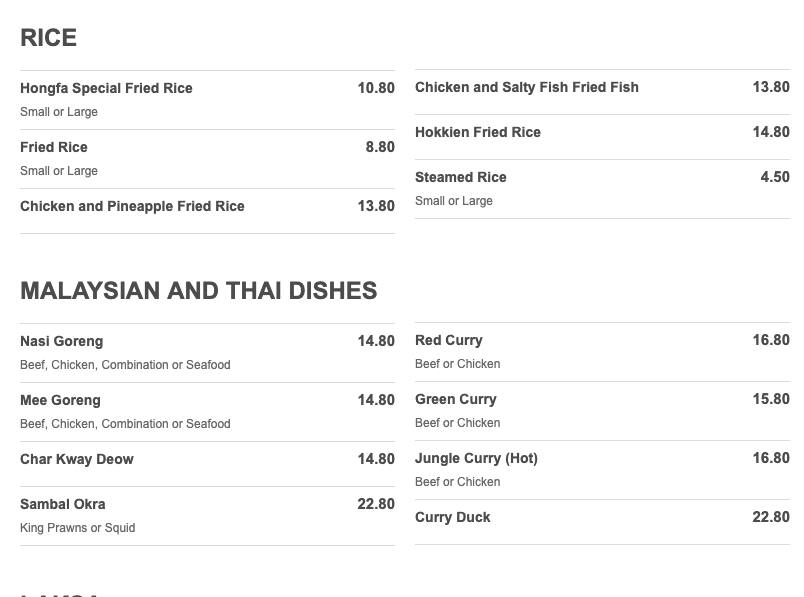 Menu at Hongfa Chinese BBQ Dee Why, Dee Why