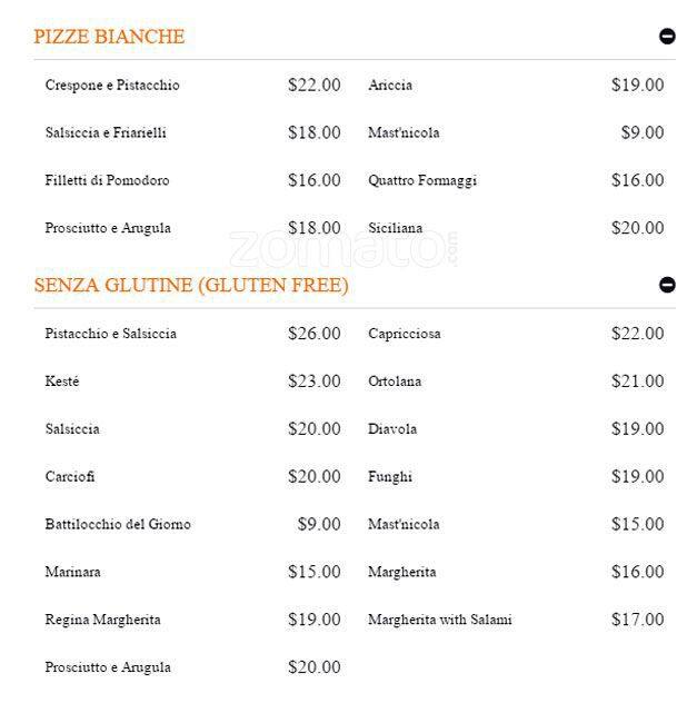Menu at Keste Pizza and Vino pizzeria, New York City, 271 Bleecker St