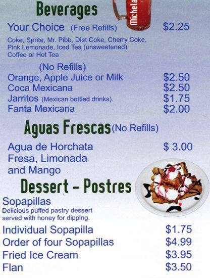 Menu at la costa restaurant, Aurora