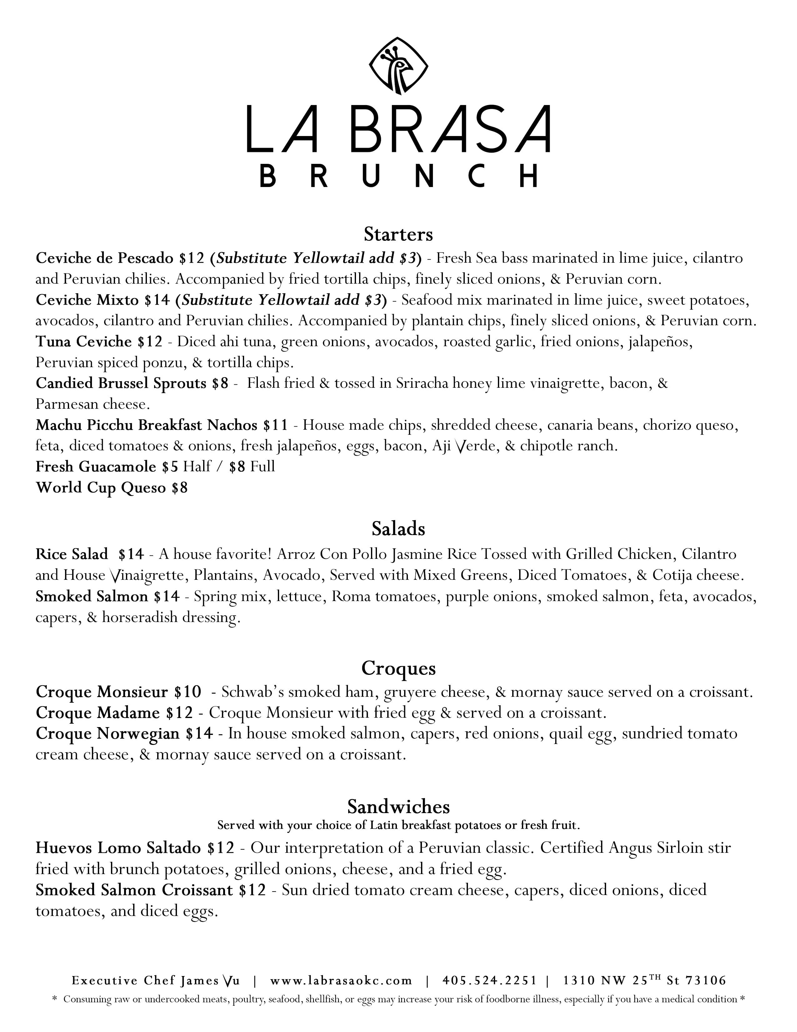 Menu at La Brasa restaurant, Oklahoma City, NW 25th St