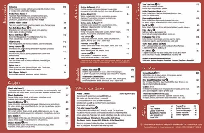 Menu at La Brasa restaurant, Oklahoma City, NW 25th St