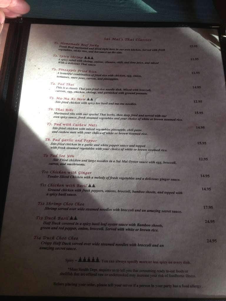 Menu at Sai Mai restaurant, Oak Bluffs