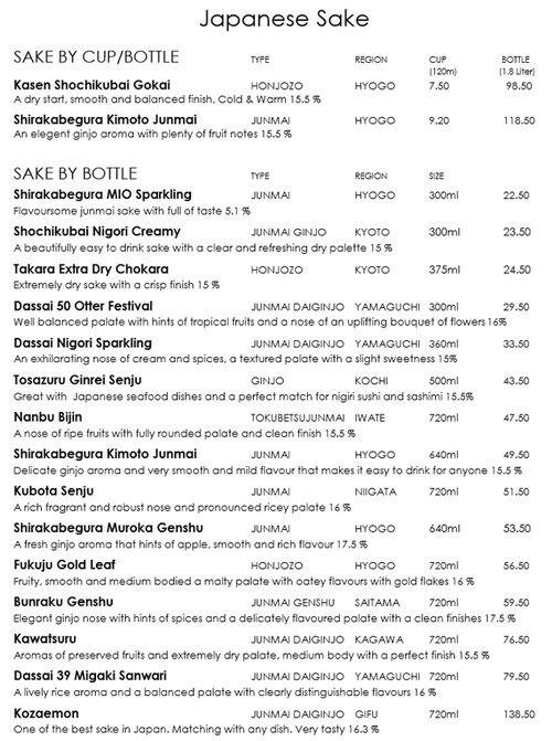 Menu at Tokyo Sukiyaki Tei restaurant, London