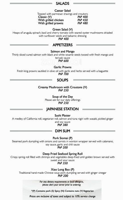 Menu at Feria restaurant, Cebu City