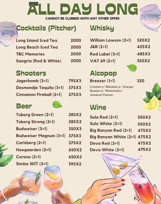 Menu of TBC- Sky Lounge, HSR, Bangalore