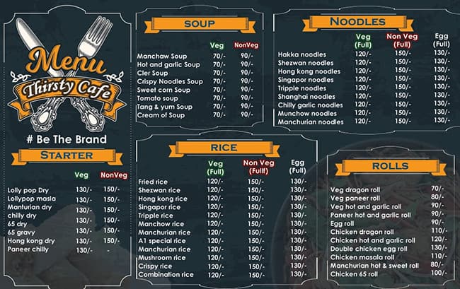 Menu of Thirsty Cafe, Karve Nagar, Pune