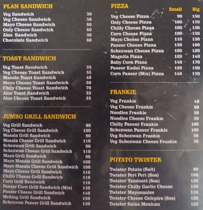 Menu of Prapti Sandwich, Upvan, Thane West, Thane