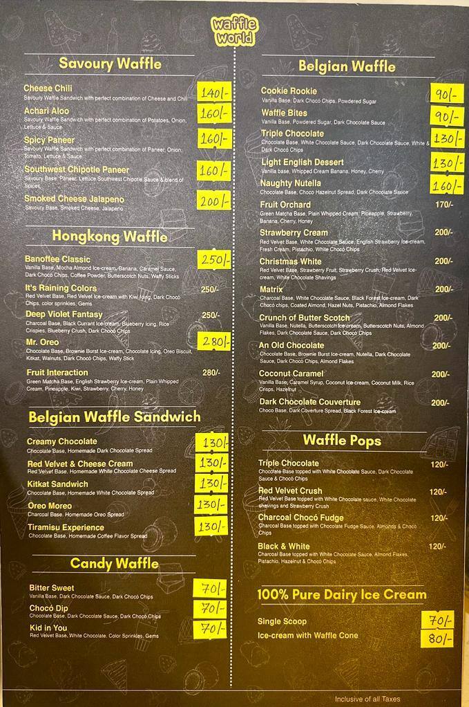 Menu of Waffle World, Expressway, Pune