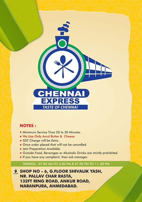 Menu of Chennai Express, Naranpura, Ahmedabad