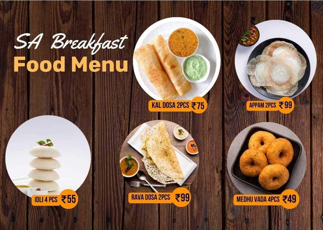 Menu of SA Breakfast, Perungudi, Chennai