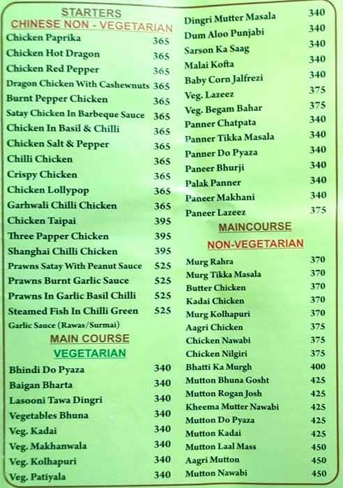 Menu of Apna Dhaba, Chakala, Mumbai