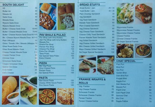 Menu at Sai Sagar Fast Food, Mumbai, Shop No-24