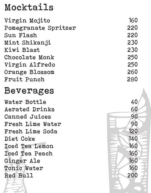 Menu at Filament Bar (Baner), Pune, Rajwada chowk