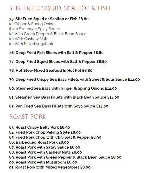 Menu at Ken Ho Restaurant, Birmingham