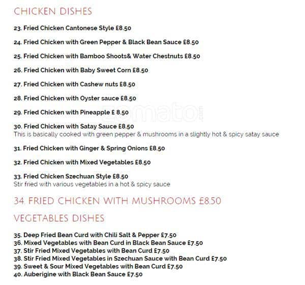 Menu at Ken Ho Restaurant, Birmingham