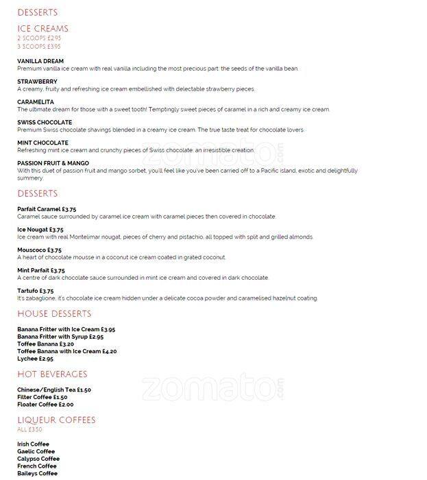 Menu at Ken Ho Restaurant, Birmingham