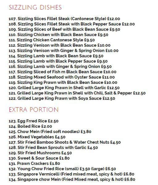 Menu at Ken Ho Restaurant, Birmingham