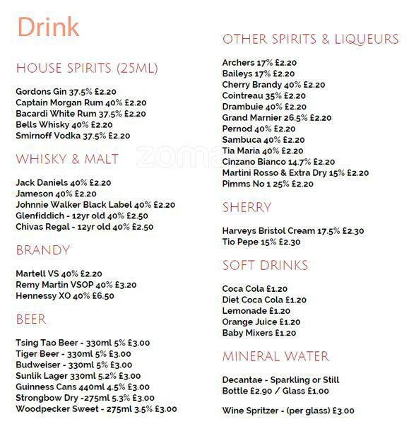 Menu at Ken Ho Restaurant, Birmingham