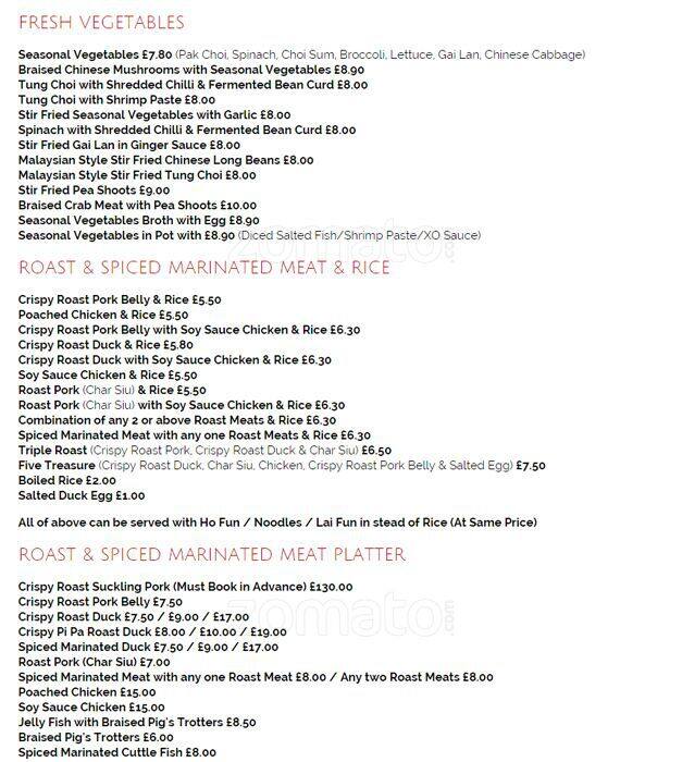 Menu at Ken Ho Restaurant, Birmingham