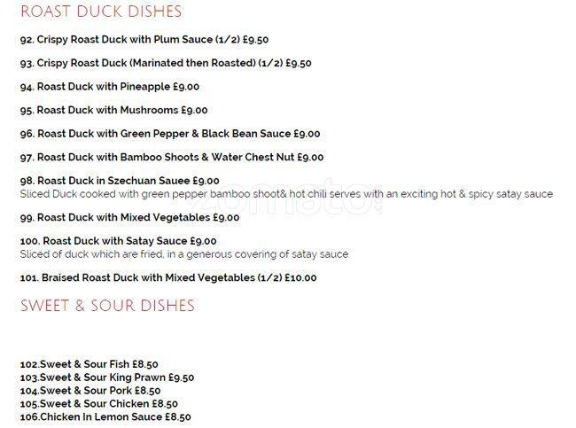 Menu at Ken Ho Restaurant, Birmingham