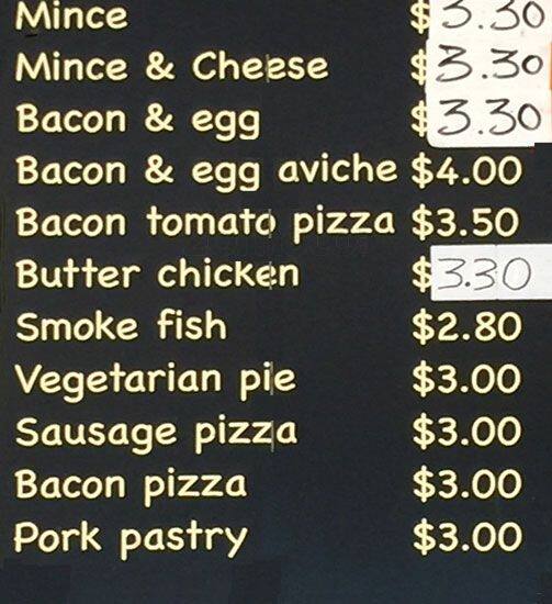 Menu at The Baker's House cafe, Tuakau