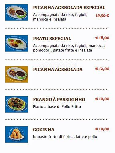 Speisekarte von Ta Bonito club, Mailand