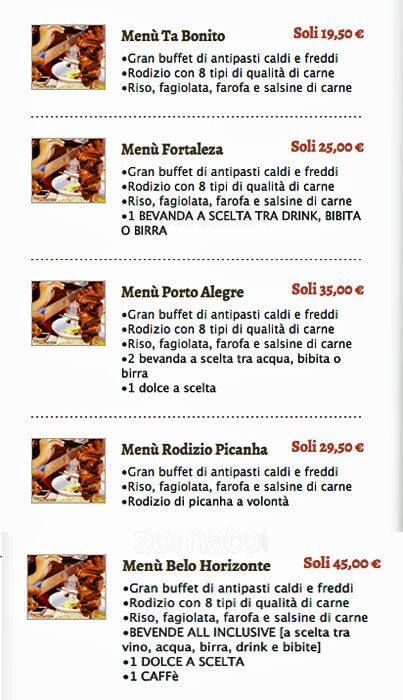 Menu da Ta Bonito disco bar, Milano, Via Enrico Schievano