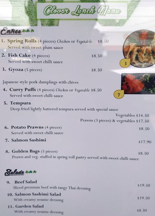 Menu at Clover Thai & Japanese Restaurant, Black Rock