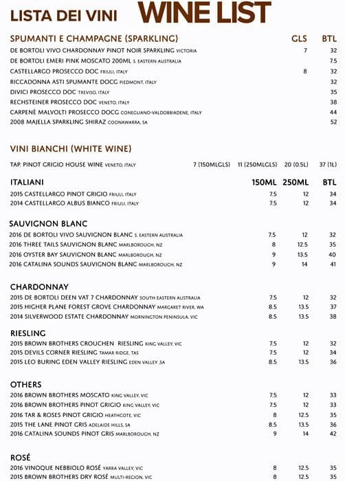 Pasta Bar Veneto Menu