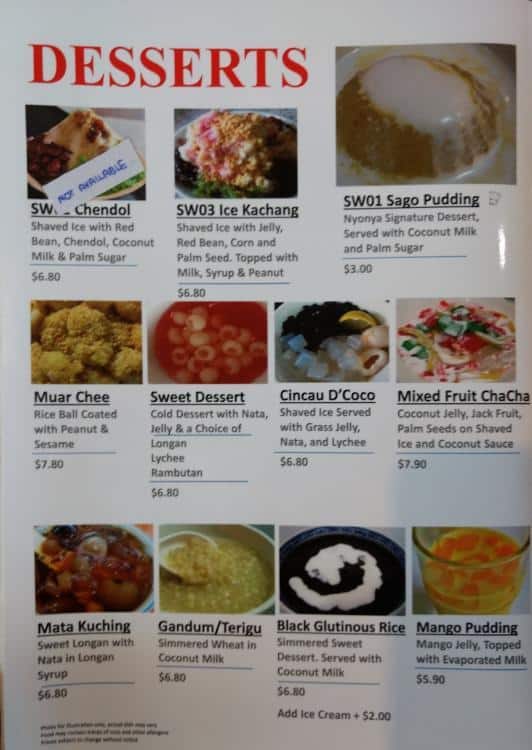 Menu at Nyonya House restaurant, Laverton, 1A Triholm Ave