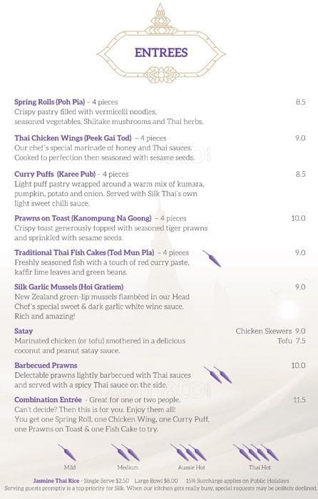 Menu at Silk Thai Restaurant, Mandurah