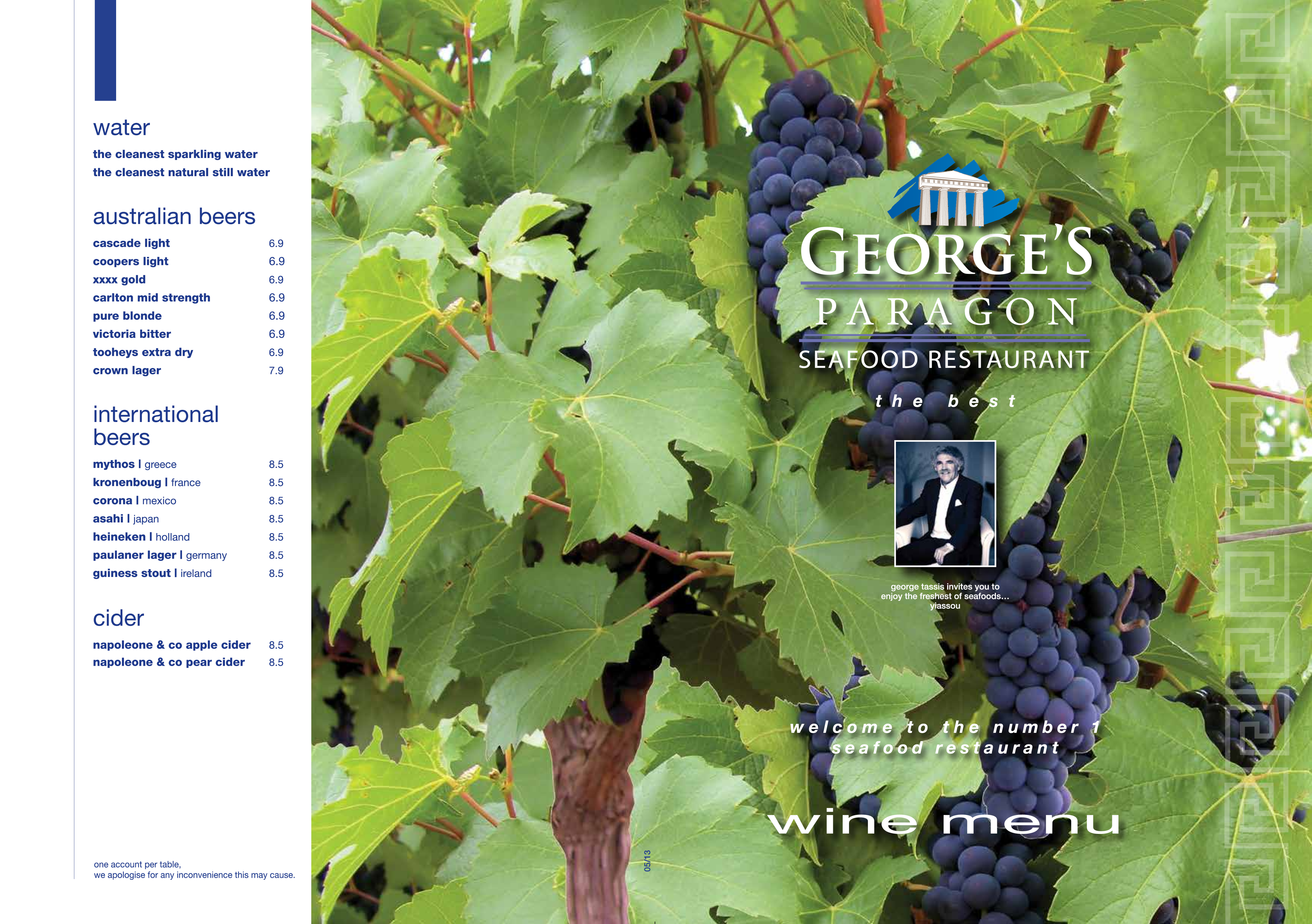 Menu at George's Paragon Seafood Restaurant - Sanctuary Cove, Hope ...