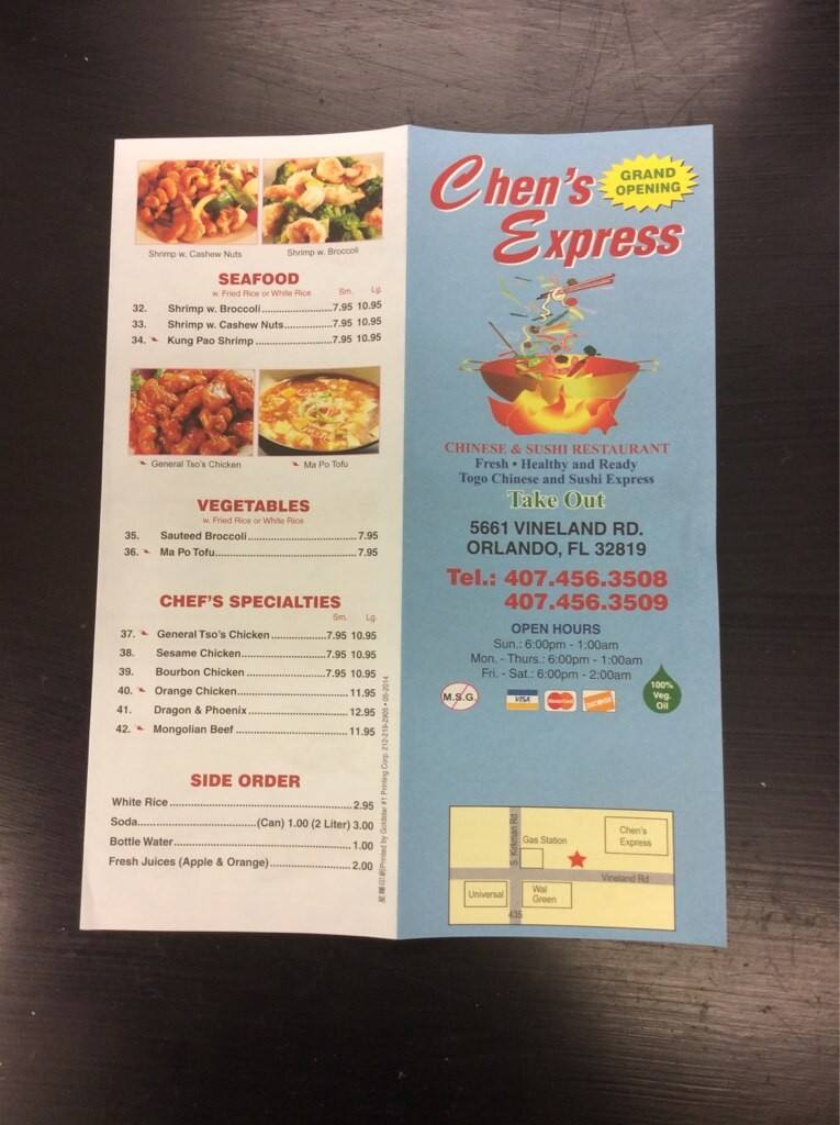 Menu at Asian Express restaurant, Orlando, Vineland Rd