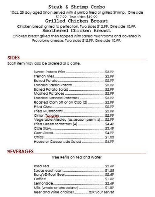 Menu at Sassy's Restaurant, Hurley